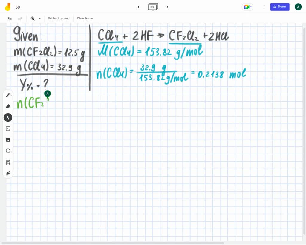 SOLVED: What is the percent yield of a reaction that produces 12.5 g of the gas Freon CF2Cl2 ...