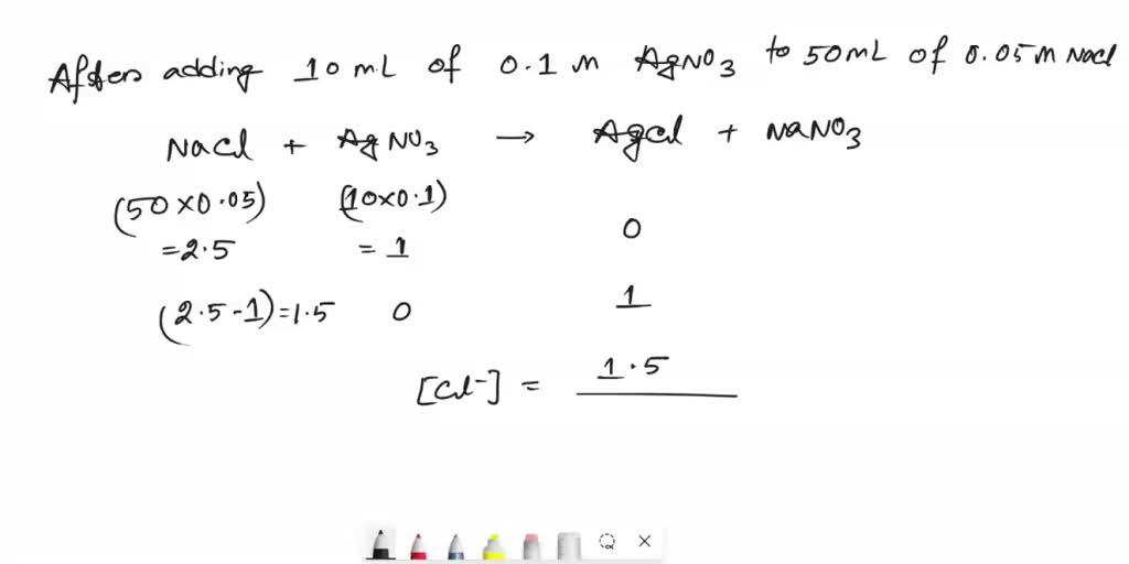 SOLVED: Consider the titration of 50 mL of a solution of 0.05 M NaCl with 0.1M AgNO3. Calculate ...