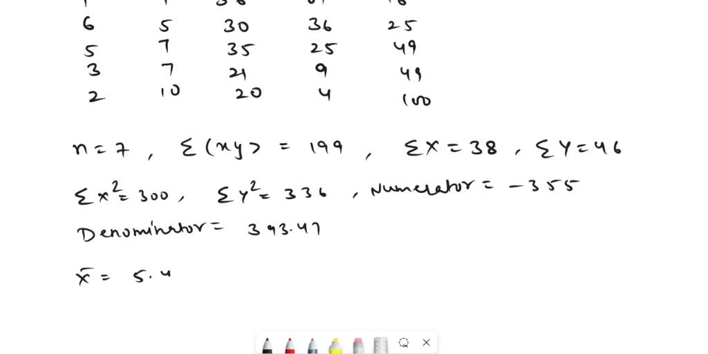 Pearson Product Moment Correlation Coefficient Using The Following Data