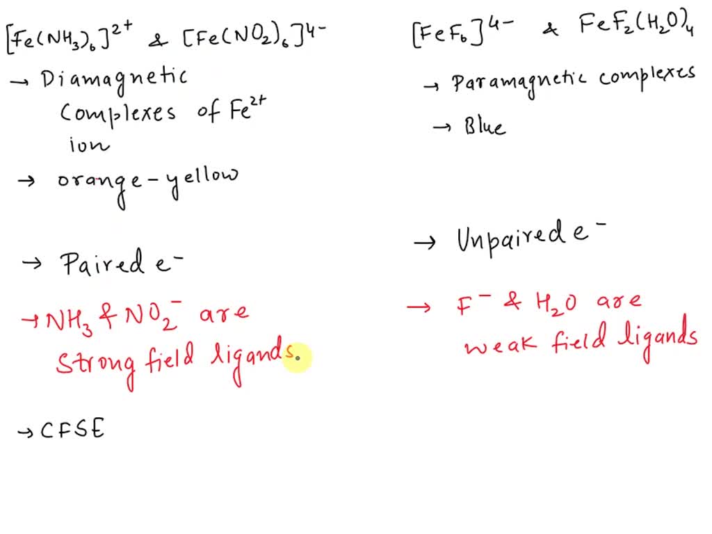 SOLVED: Diamagnetic complexes of iron(II) such as [Fe(NH3)6]2+ and [Fe ...