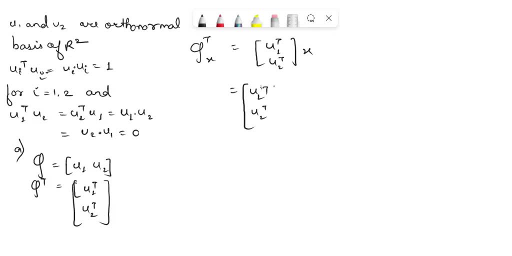 SOLVED: Suppose that U1 and U2 form an orthonormal basis of R2; that is, the vectors are ...