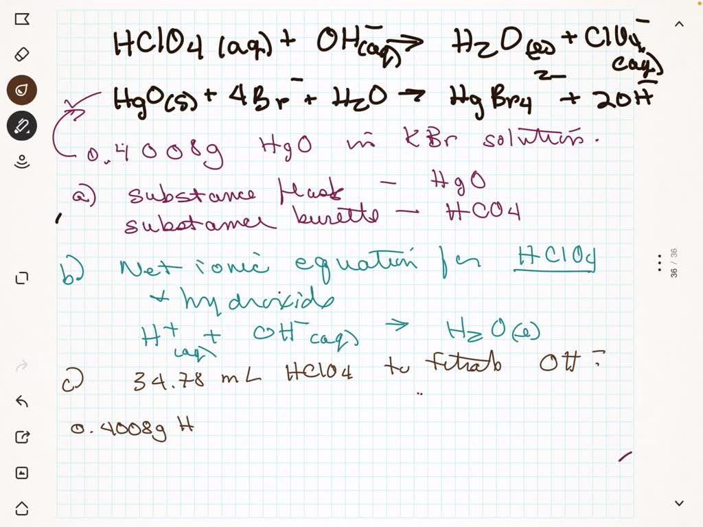 An HClO4 solution was standardized by dissolving 0.4008 g of primary standard grade HgO in a KBr ...