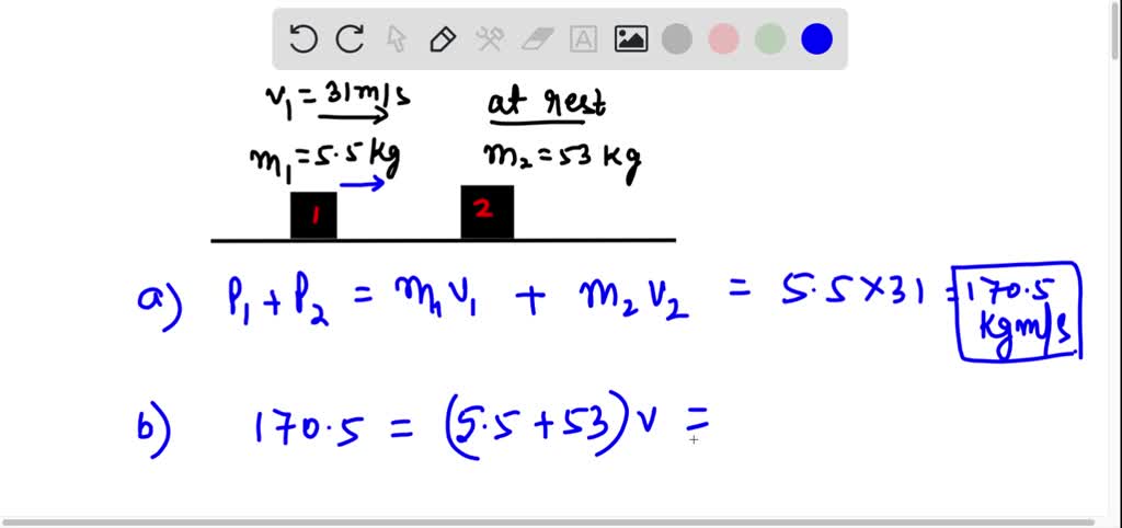 SOLVED: Texts: Block 1, of mass m1 = 7.50 kg, moves along a frictionless air track with speed v1 ...