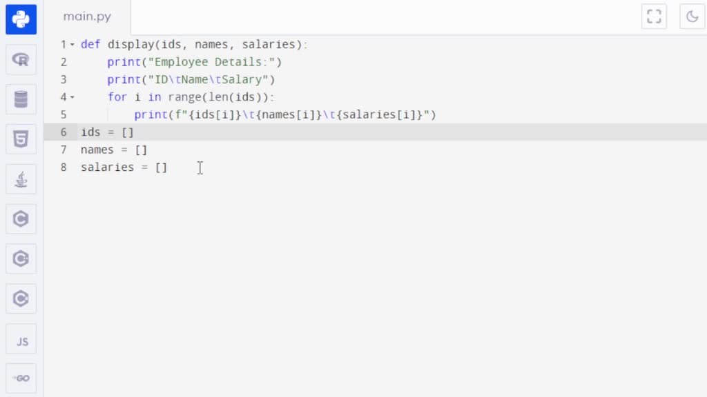 Write A Program To Accept 5 Employee Ids Their Corresponding Names And Their Salaries From The