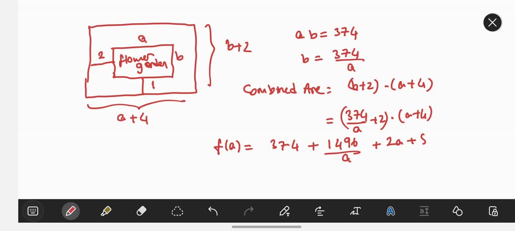 SOLVED: rectangular flower garden with a area of 374 m? is surrounded ...