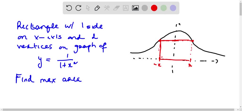SOLVED: A rectangle has one side on the x -axis and two vertices on the curve y=(1)/(1+x^2) Find ...