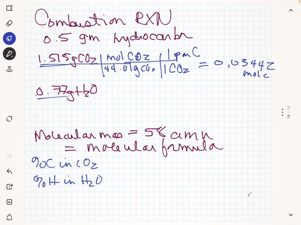 Combustion of 0.5g of hydrocarbon produced 1.515g CO2 and 0.77g H2O. If ...