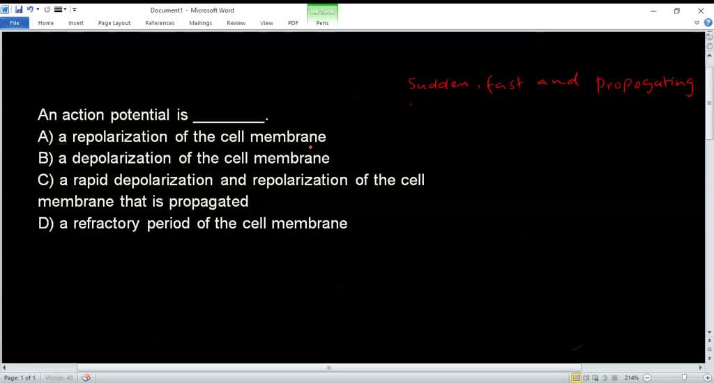 SOLVED: An action potential is . A) a repolarization of the cell ...