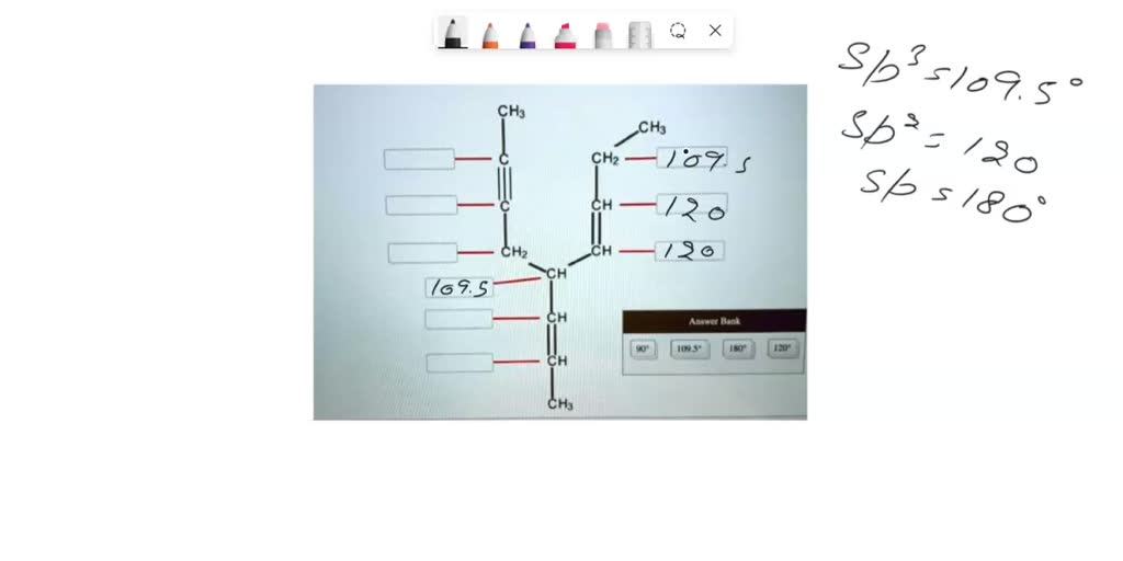 SOLVED: Identify the optimum C-C-C bond angle for each of the indicated ...