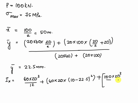 A horizontal load 𝐏 of magnitude 100 kN is applied to the beam shown ...