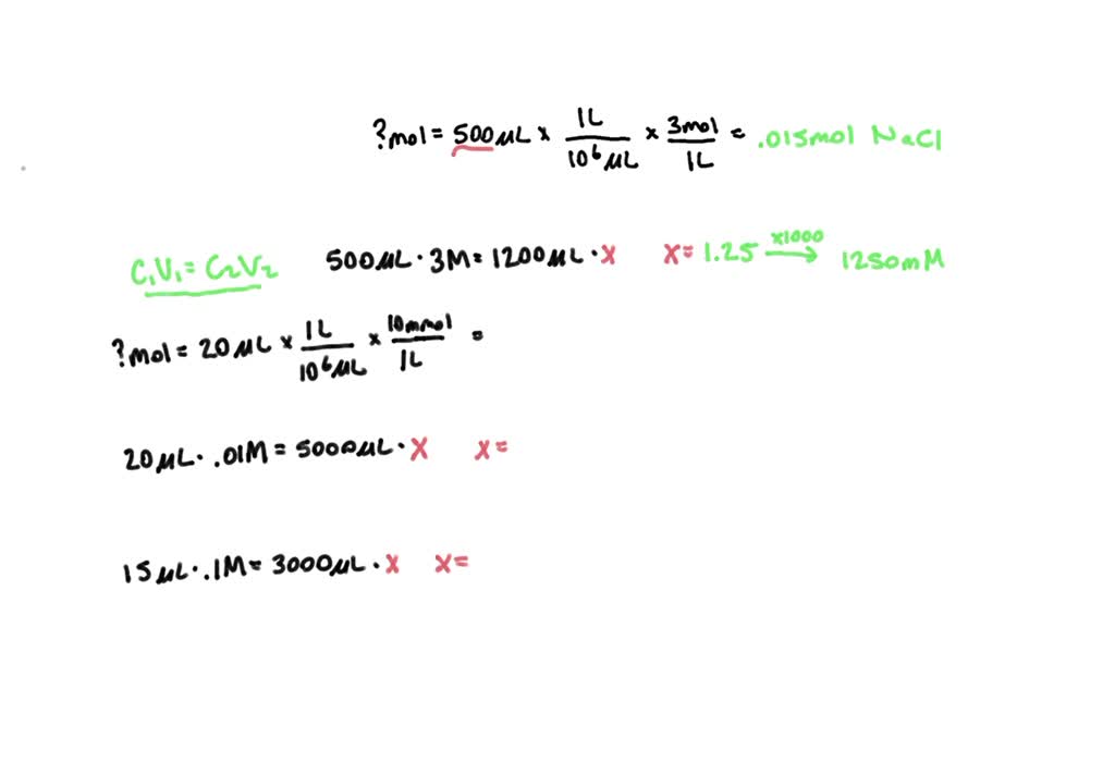 SOLVED: You pipetted 500 ul of a 3 M solution of NaCl. How many moles of NaCl have you pipetted ...