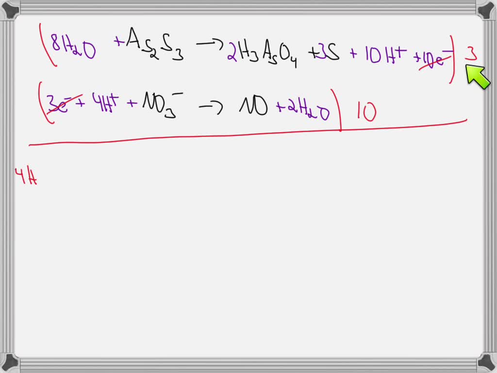 SOLVED: Balance the oxidation-reduction equation: As2S3 (solid) + NO3- + H+ → H3AsO4 + S (solid ...
