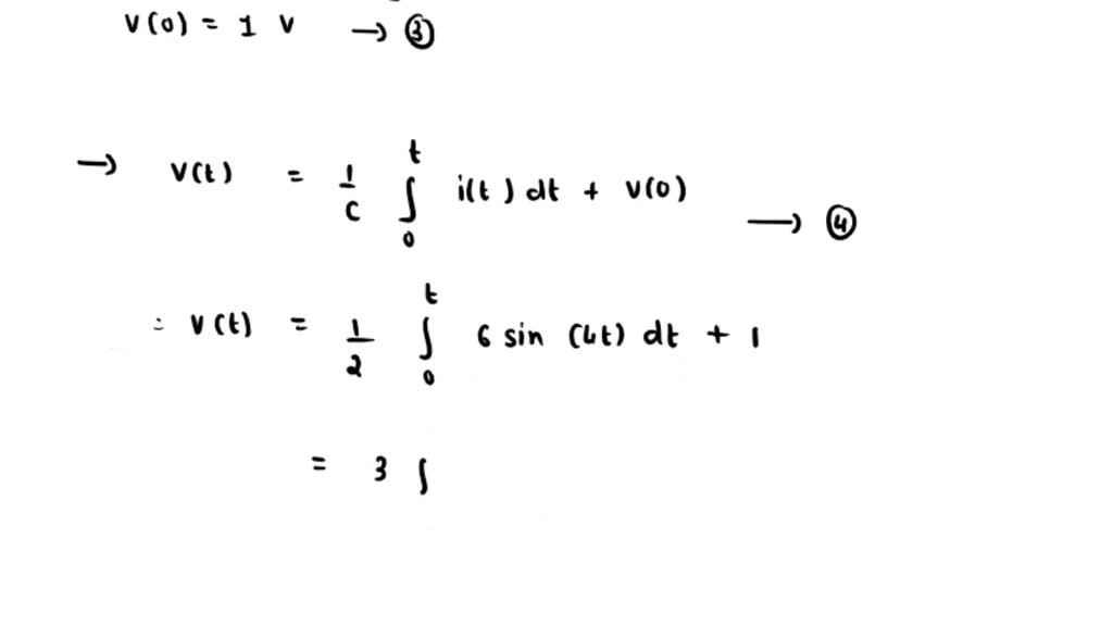 SOLVED: A current of 6 sin 4t A flows through a 2-F capacitor. Find the voltage v(t) across the ...