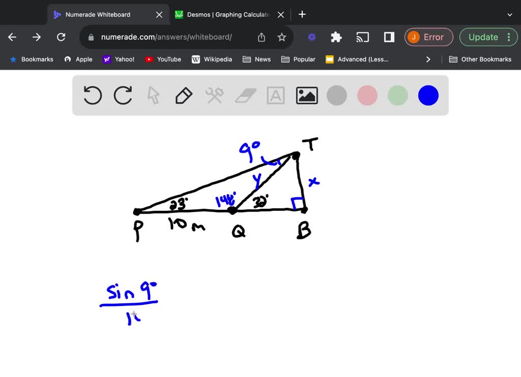 Two points P and Q, 10 m apart on level ground, are due West of the ...