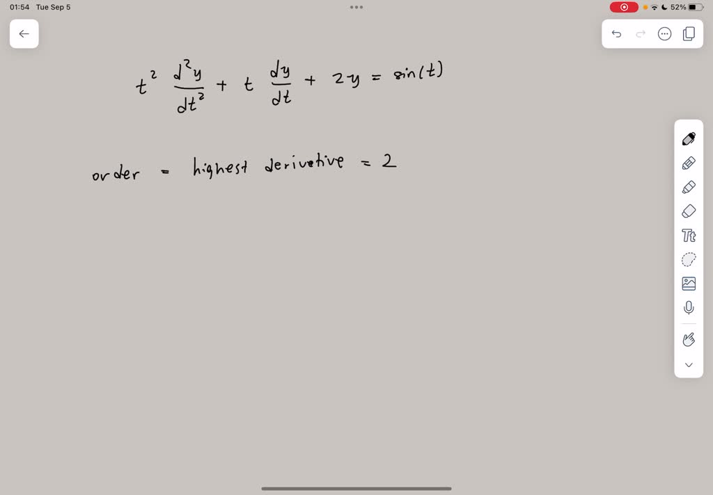 SOLVED: In each of Problems 1 through 4, determine the order of the given differential equation ...