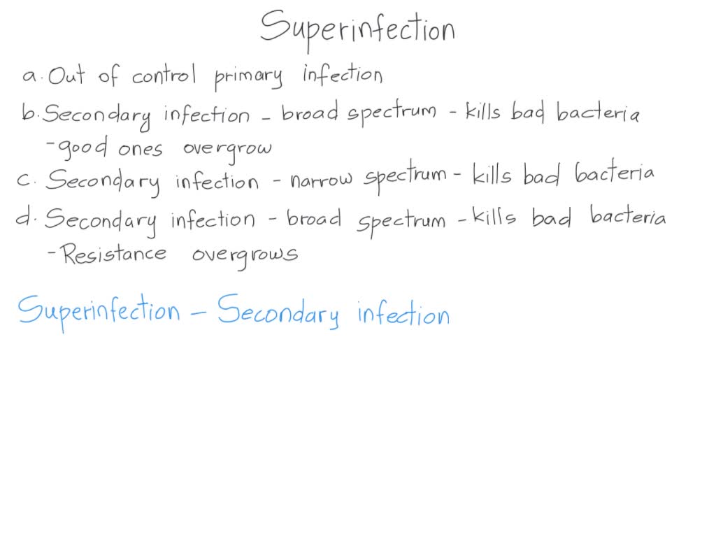 SOLVED: What is a superinfection? type of primary infection that gets out of control a type of ...