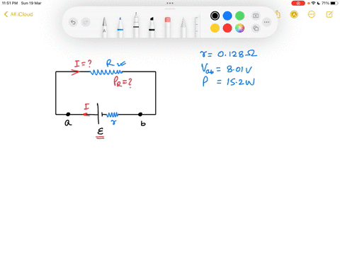a battery with a 0128 internal resistance supplies 152 w of total power ...