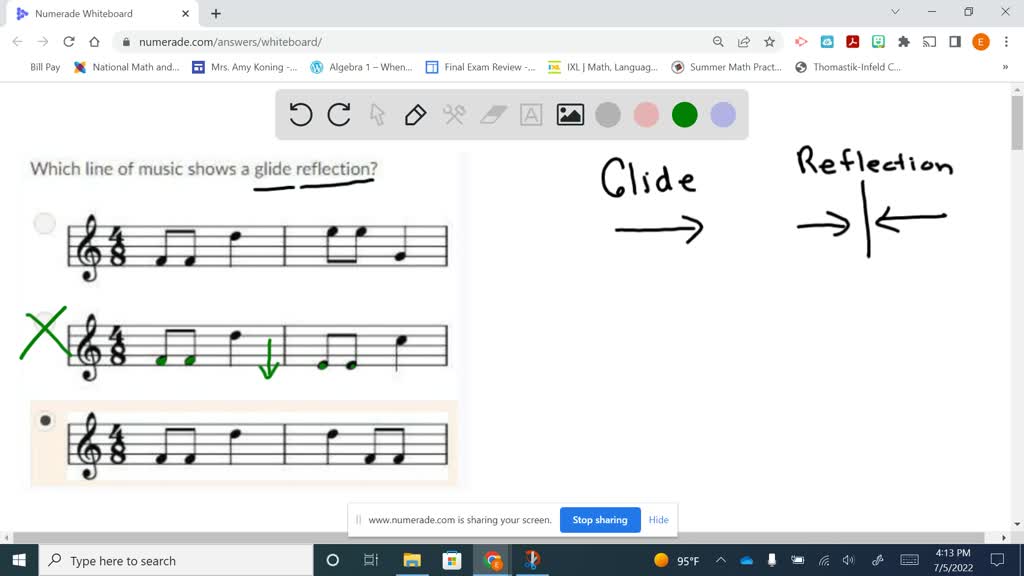 Which line of music shows a reflection?