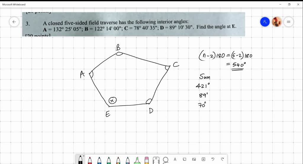 SOLVED: A closed five-sided field traverse has the following interior ...