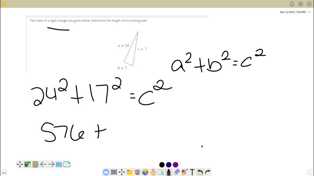 SOLVED: Two sides of a right triangle are given below. Determine the ...