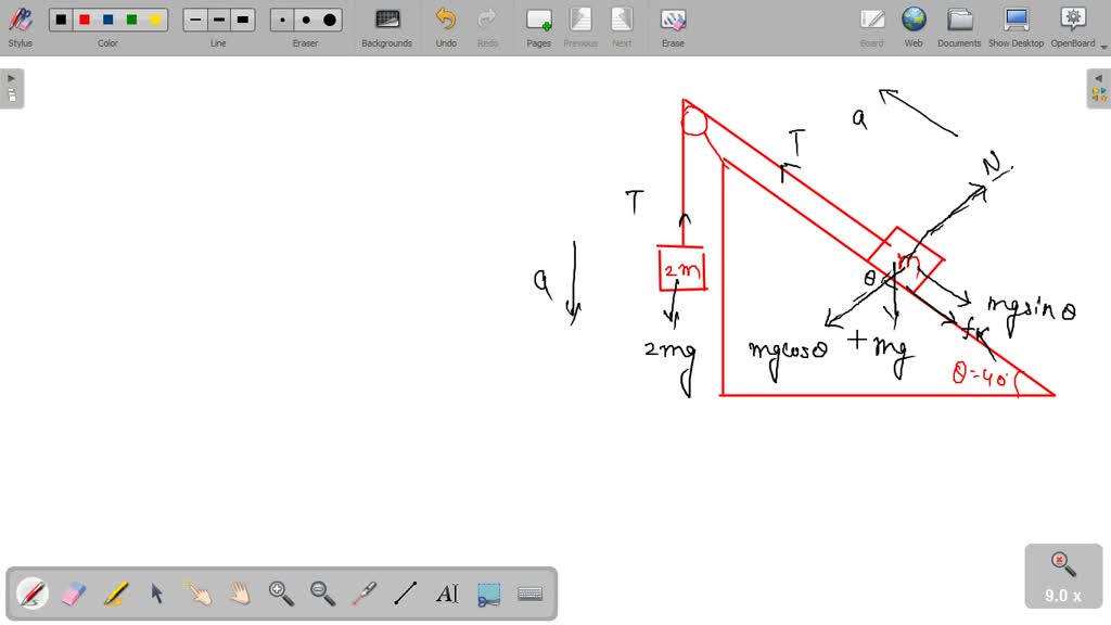 SOLVED: a. Draw a FREE BODY DIAGRAM (FBD) of the mass on the inclined ...