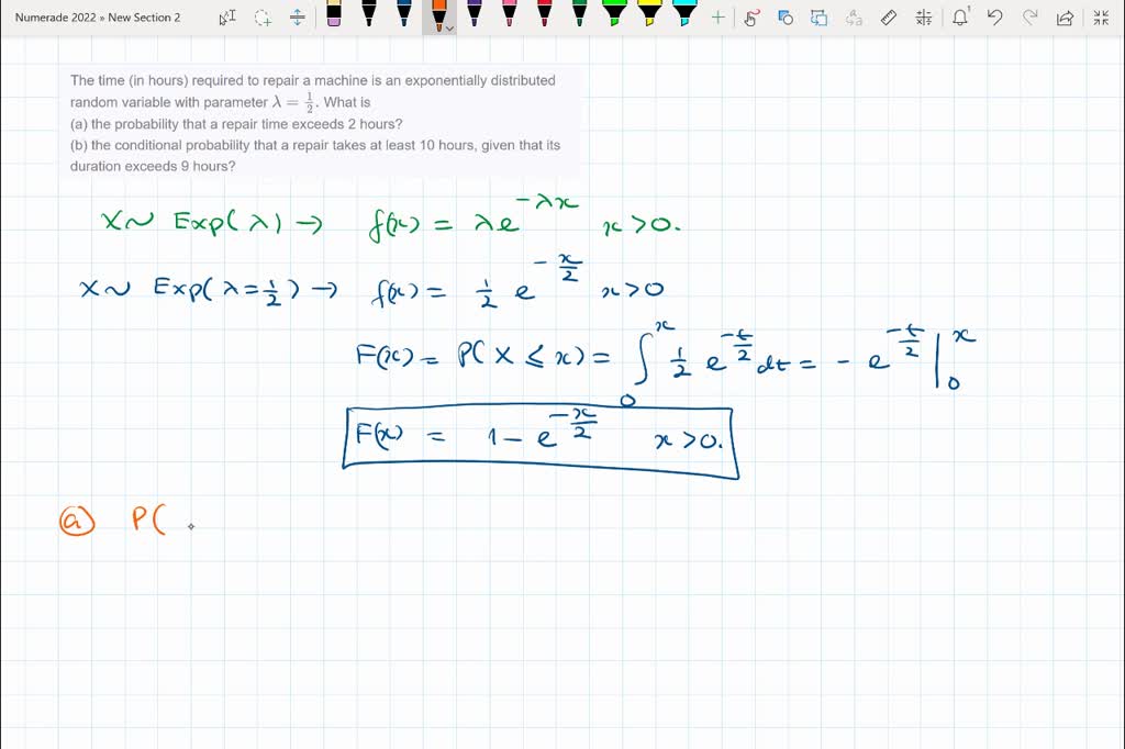 SOLVED: The time (in hours) required to repair a machine is an exponentially distributed random ...