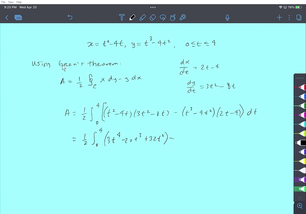 SOLVED: Find the area of the closed region enclosed by the curve defined parametrically by x ...