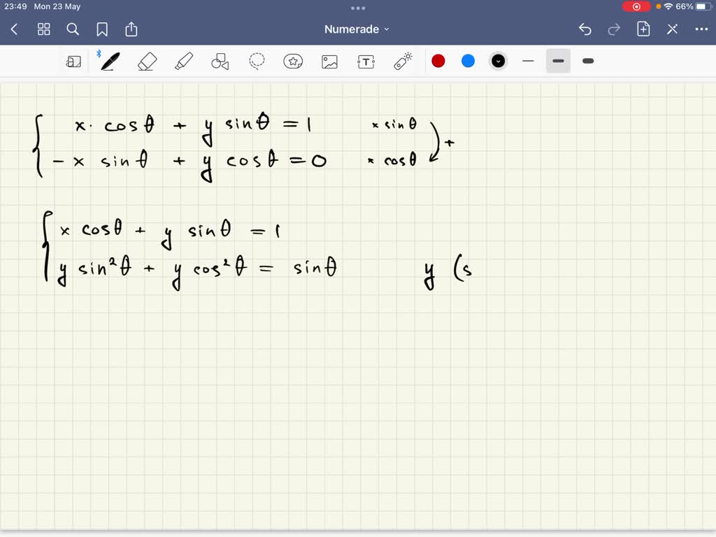 SOLVED: Solve the system of linear equations for x and y. (cosθ) x+ ... SOLVED: Solve the system of linear equations for x and y. (cosθ) x+ ...