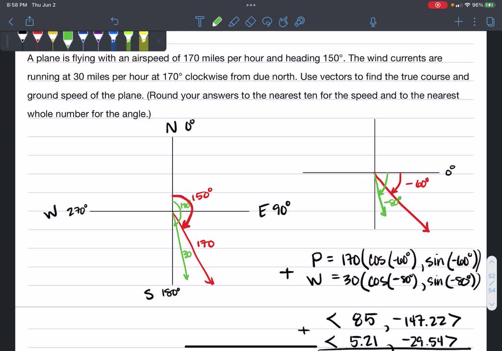 SOLVED: A plane is flying with an airspeed of 170 miles per hour and ...