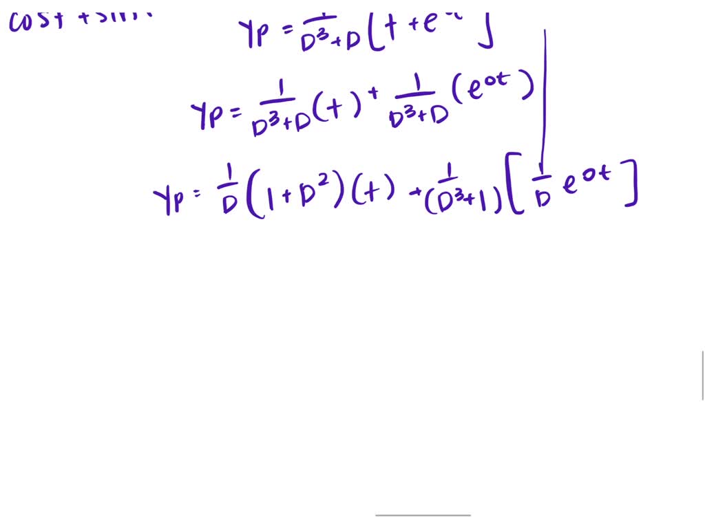 SOLVED: Solve y at t=1 in (y”' + y' = t + 1). Assume C1 = C2 = C3 = 1 ...