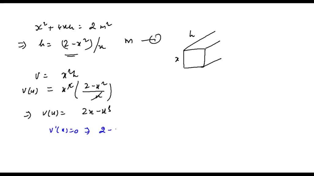 SOLVED: A lidless box is to be made using 2 m^2 of cardboard. Find the dimensions of the box ...