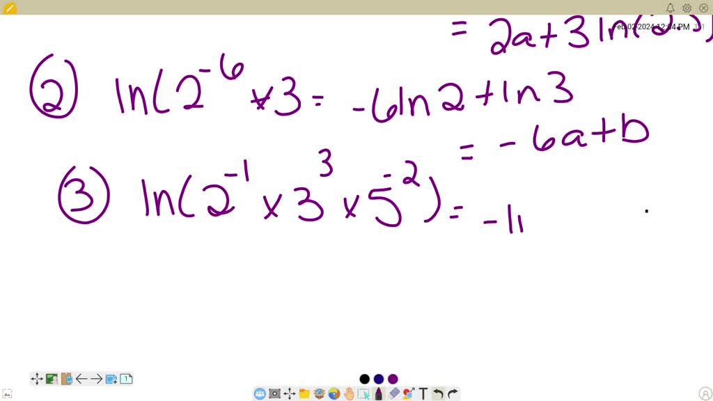 Let ln 2 = a ln 3 = b ln 5 = c. Express toe following logarithms in ...