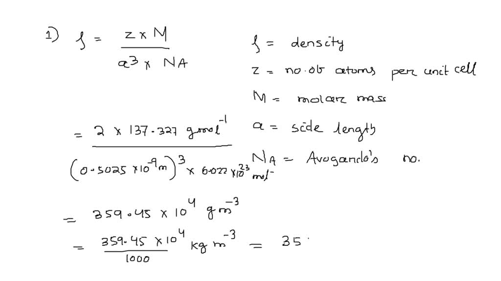SOLVED: 1) Barium crystallizes in a body-centered cubic unit cell with an edge length of 0.5025 ...