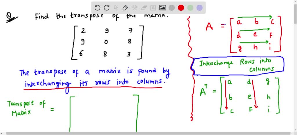 SOLVED: Find the transpose of the matrix A -8 -8 A = -5 -9 -3 0 Fill in ...