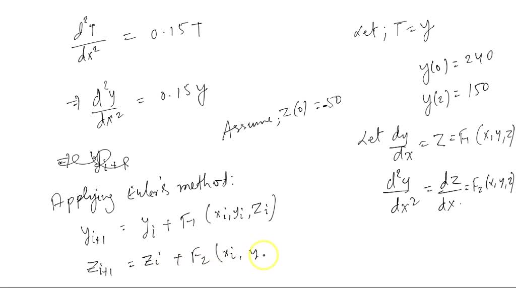 SOLVED: Problem #5 A steady-state heat balance for a rod can be represented as d^2T/dx^2 + 0.15T ...
