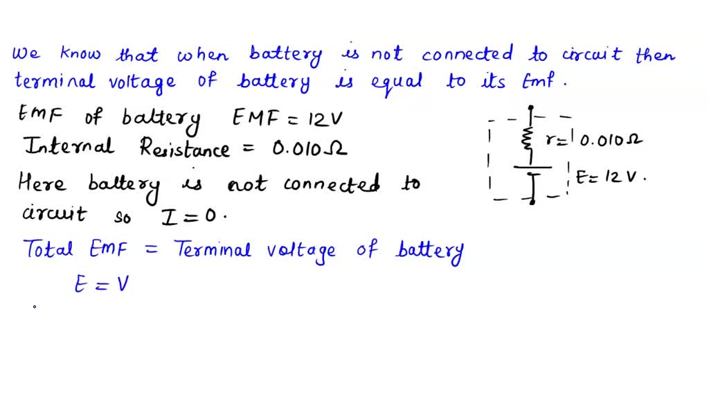 SOLVED: Part A A battery of 12 V has an internal resistance of 0.010 Ω. By how much does the ...