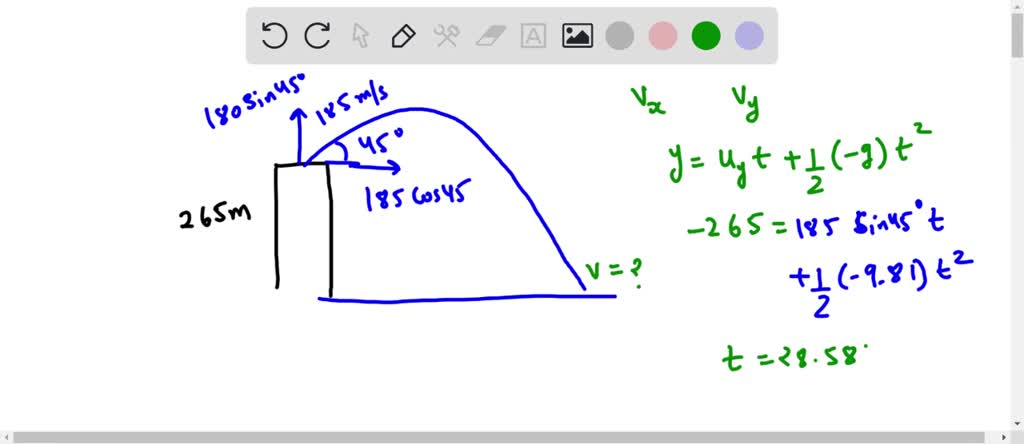 SOLVED: A projectile is fired at an upward angle of 45.0˚ from the top of a 265 m cliff with a ...