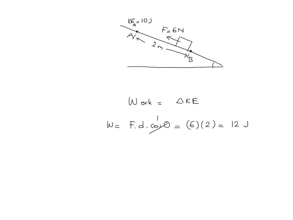 A 2.0-kg block slides down a frictionless incline from point A to point B. A force (magnitude P ...