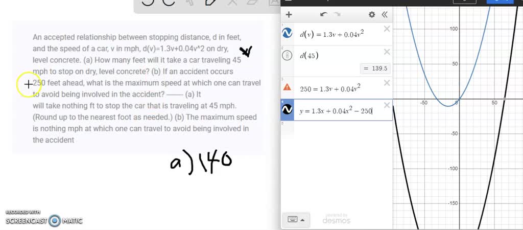 SOLVED: An accepted relationship between stopping distance, d in feet ...