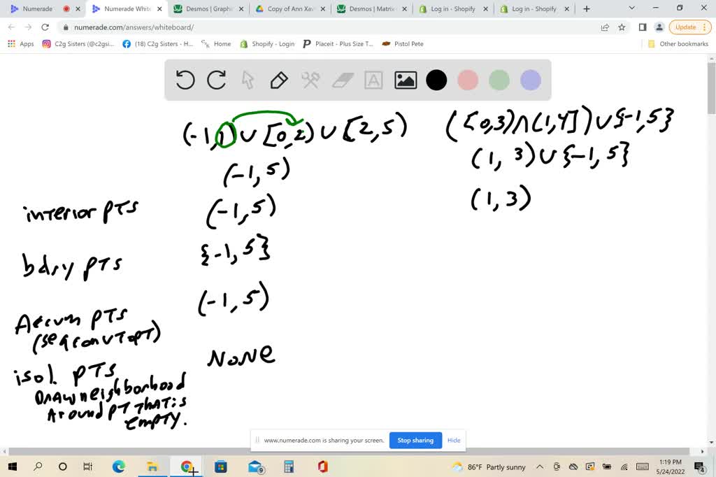 SOLVED: 1 Determine the set of interior points, accumulation points ...