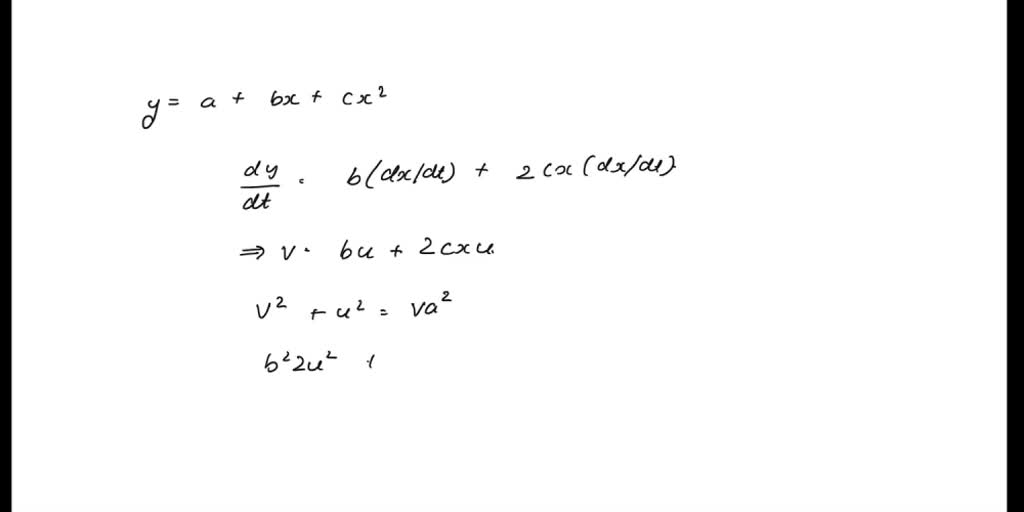A particle travels along the path y = a + bx + cx2, where a, b, c are constants. If the speed of ...