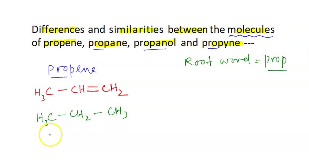 SOLVED: a) What are the differences and similarities between the molecules of propene, propane ...