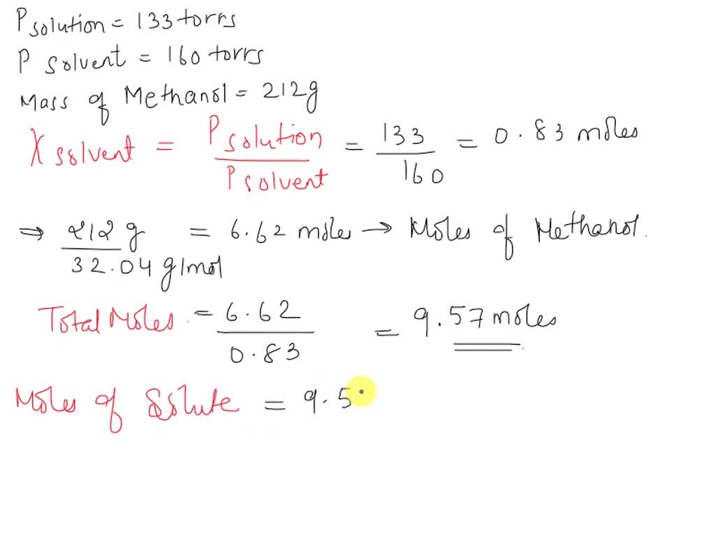 SOLVED: The vapor pressure of pure methanol, CH3OH, at 30. °C is 160 ...