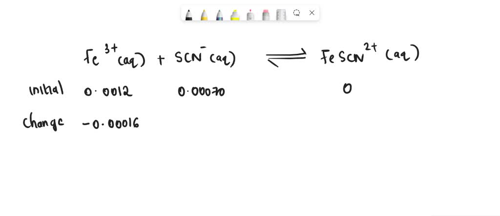 SOLVED: Consider the chemical reaction: Fe3+(aq) + SCN(aq) → Fe(SCN)2 ...