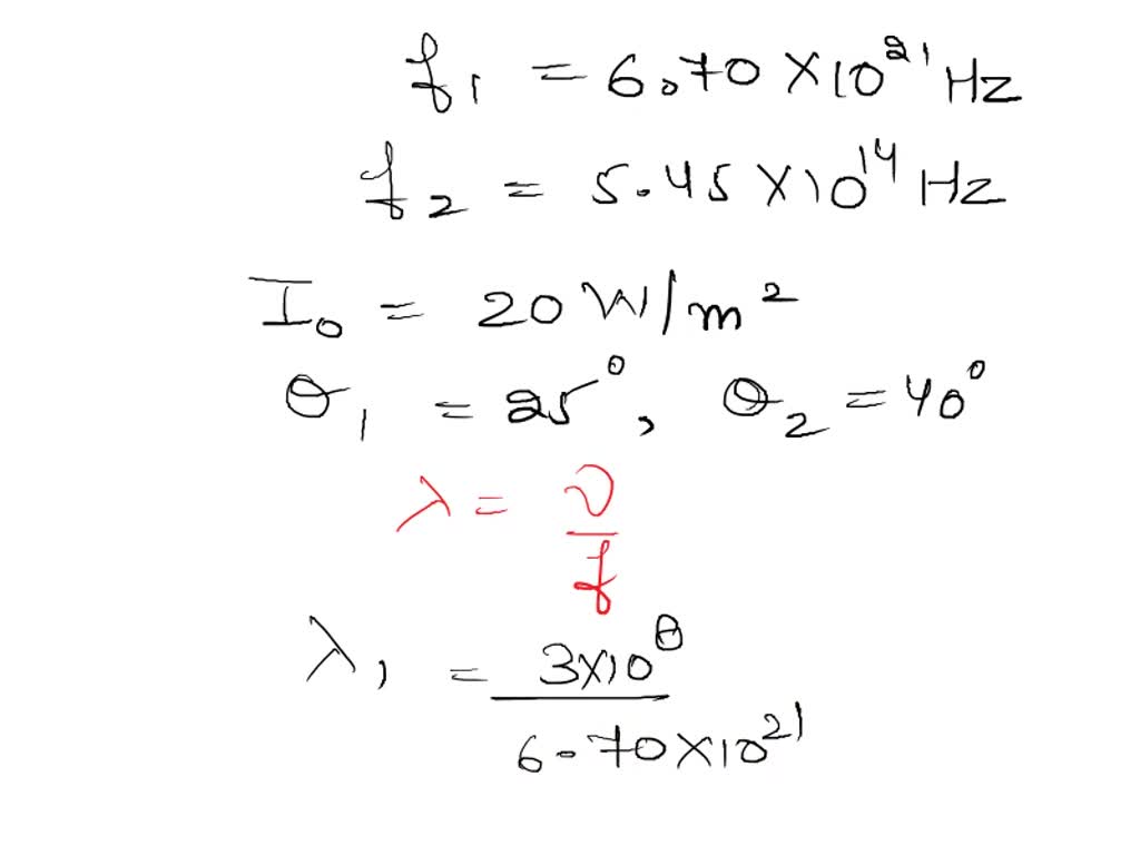 SOLVED: Calculate the wavelength Î»1 for gamma rays of frequency f1 = 6 ...