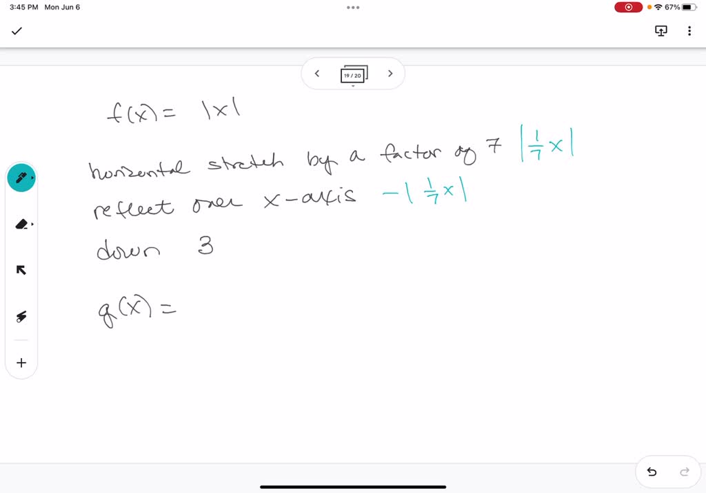 SOLVED: Find a formula for a function g(x) whose graph is obtained from f(x) = |x| by ...
