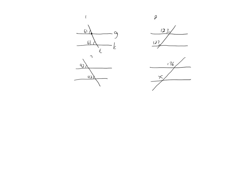 SOLVED: In each diagram, line g is parallel to line k, and line t intersects lines g and k ...