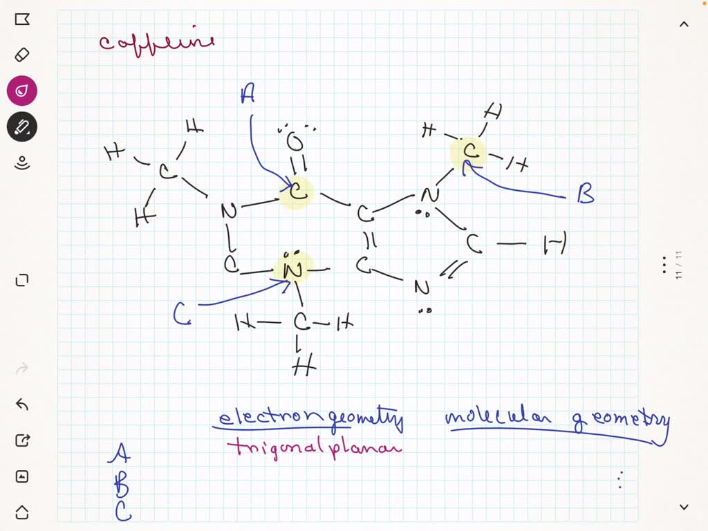 SOLVED: (4d-202) The caffeine molecule is shown below. Indicate the ...