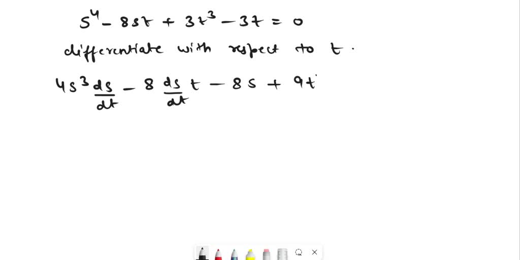 SOLVED: The position of a particle at time t is given by s, where 3^(3) + 9t + 4t^(3) - 3t = 0 ...