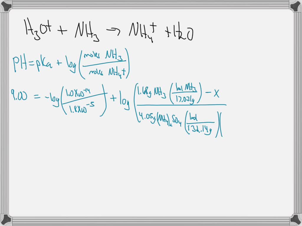 SOLVED: A solution of volume 0.500 L contains 1.68 g NH3 and 4.05 g (NH4)2SO4. How many ...